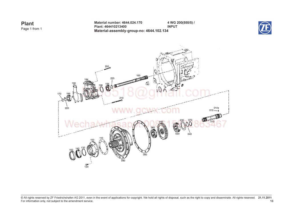 ZF 4WG200 transmission SDLG wheel loader 968 gearbox parts INPUT 4644 ...